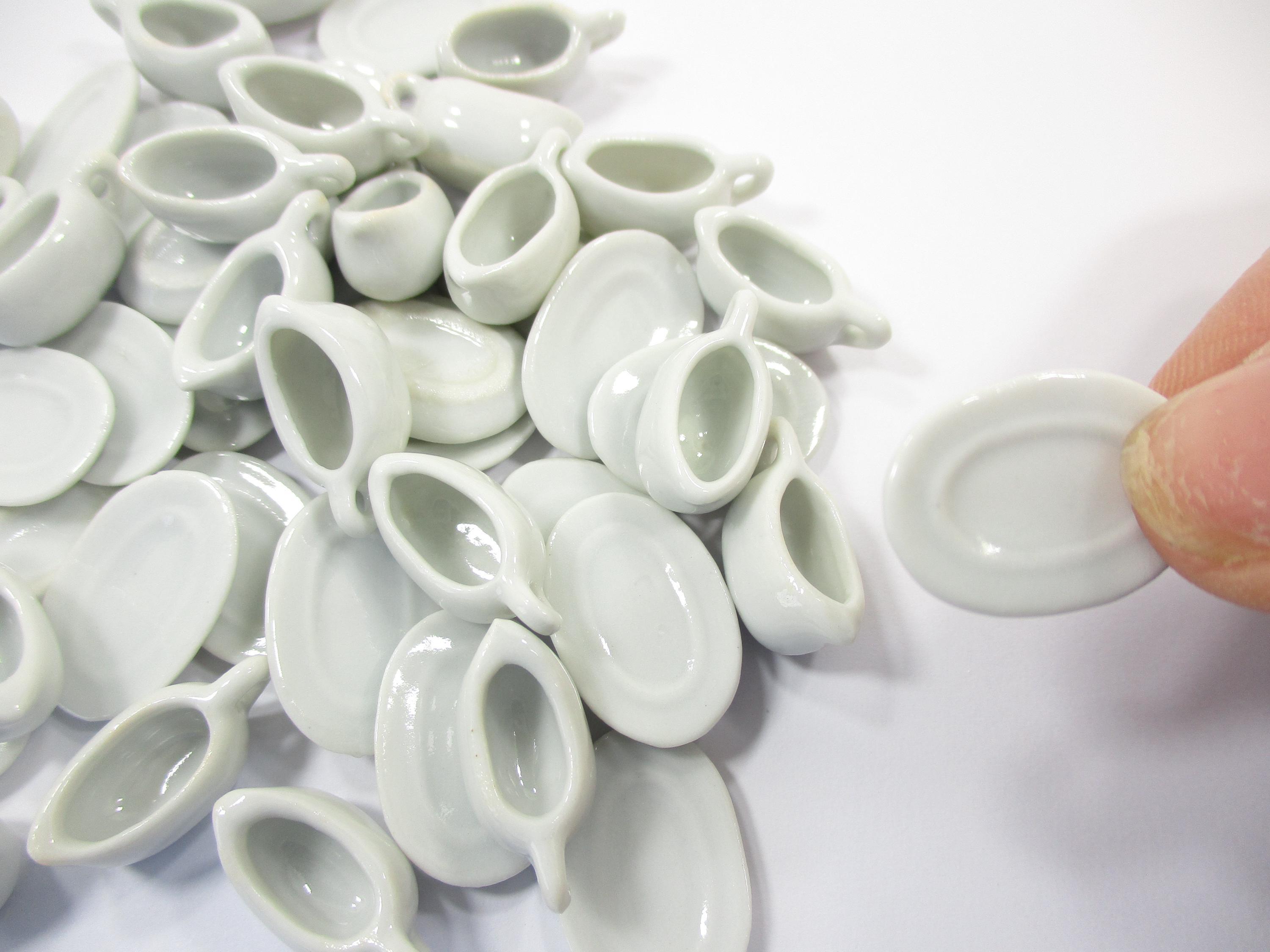 6/12 Ceramic White Mini Gravy Milk Boat Plate Saucer Dollhouse ...