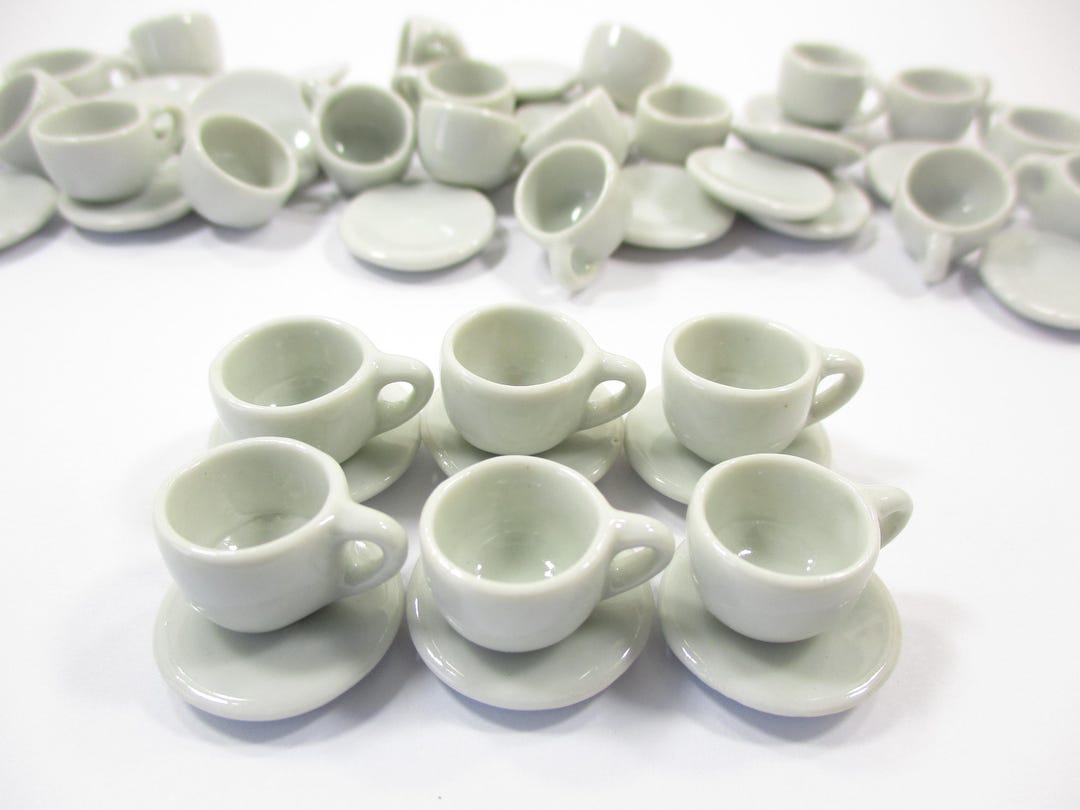 6/12 White Coffee Tea Cup Saucer Round Plate Dollhouse Miniature ...
