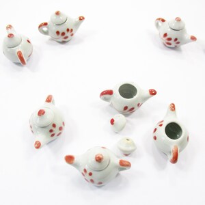 Set 4 Coffee Pot Teapot Red Paint Dollhouse Miniature Ceramic Supply ...