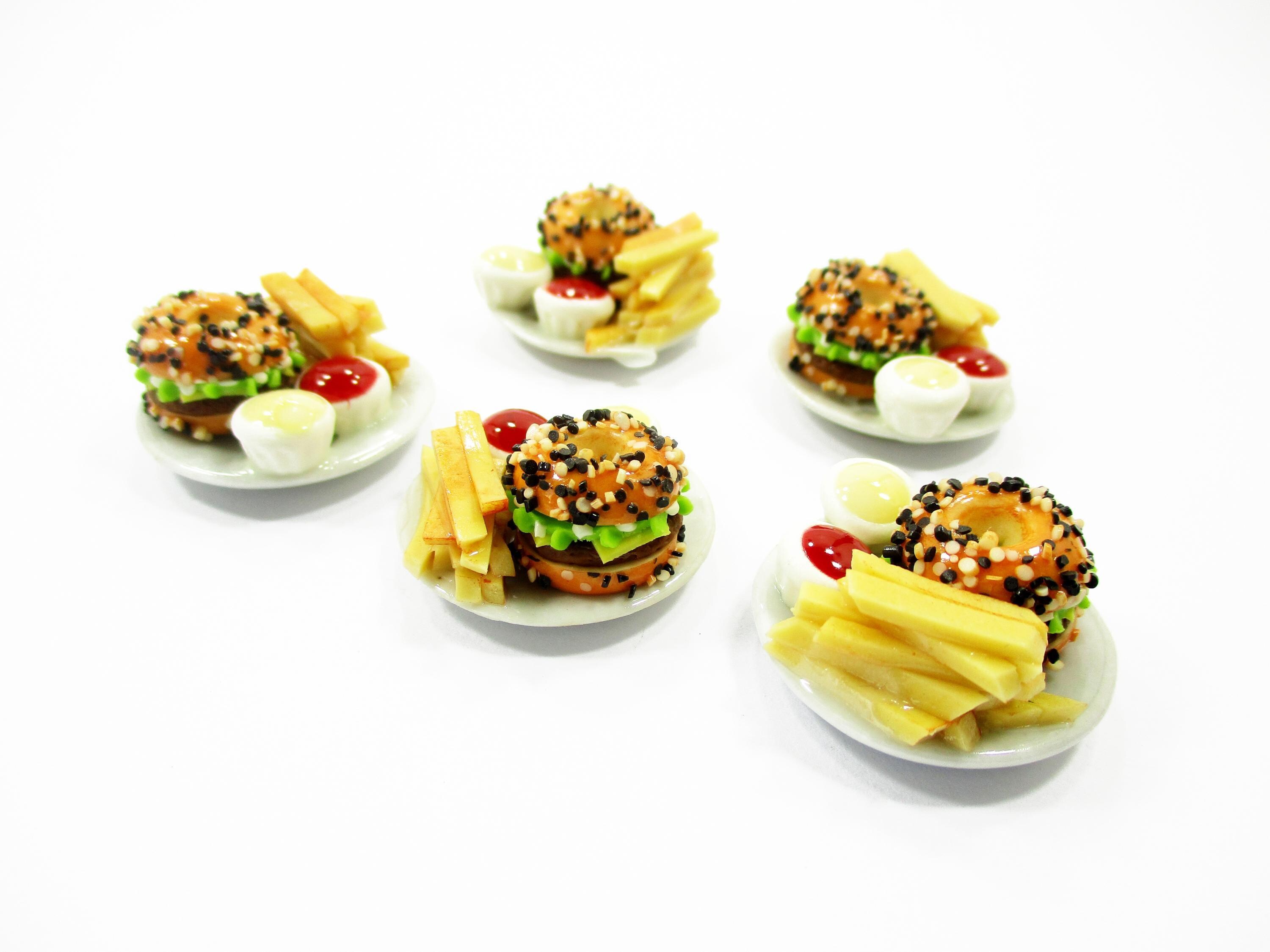 Dollhouse Miniatures Fast Food 5 Cheese Bagels French Fries 2.5cm ...