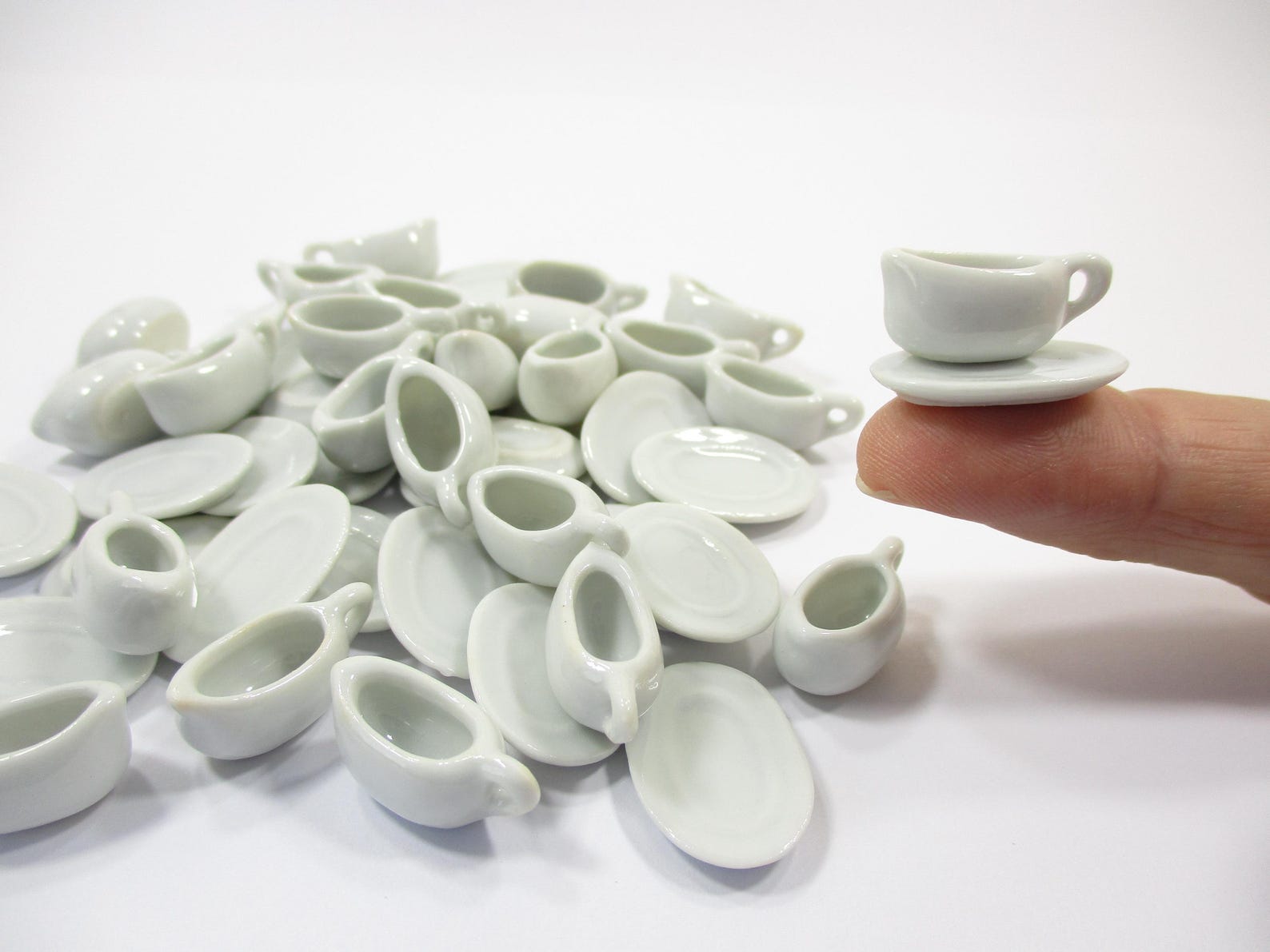 6/12 Ceramic White Mini Gravy Milk Boat Plate Saucer Dollhouse ...