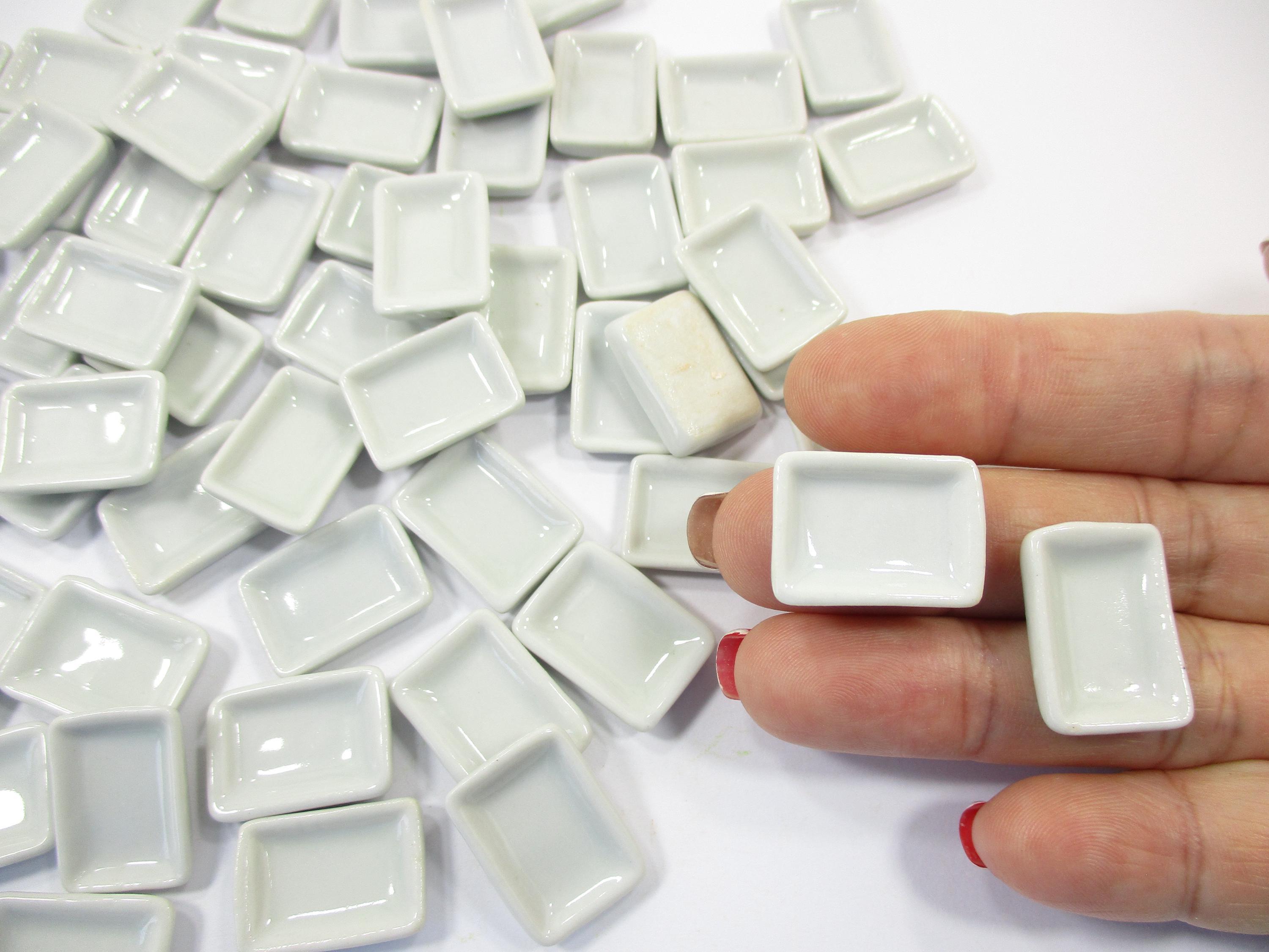 15x20mm 10 White Rectangle Plate Dish Dollhouse Miniature Ceramic ...