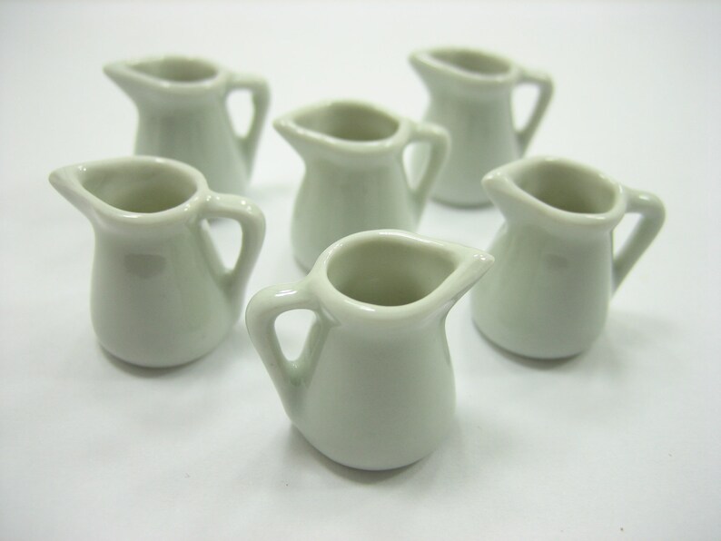 6 Mini White Sided Pitcher Dollhouse Miniatures Ceramic Water - Etsy