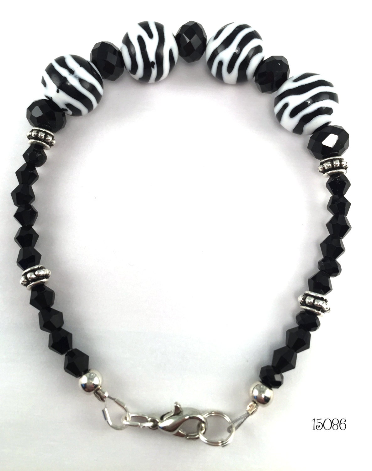 Black and White Zebra Print Beads With Black Faceted Crystals and ...