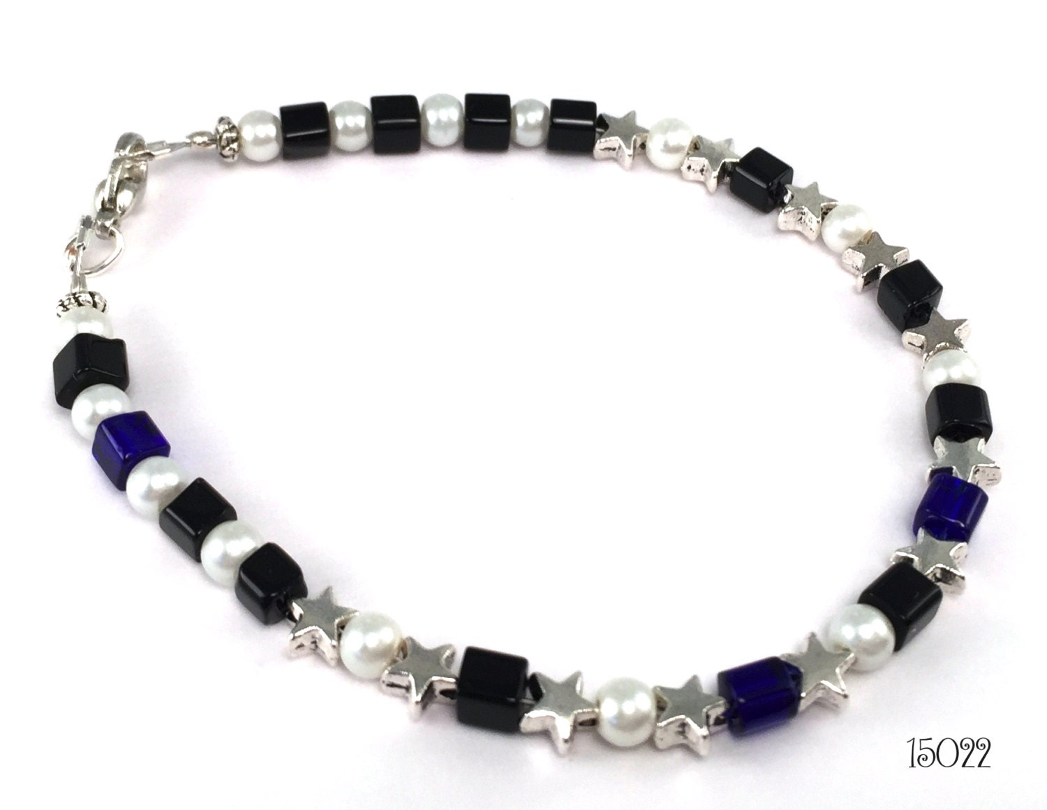 Dramatic Deep Blue Glass Cubes Silver Stars and White Pearl - Etsy