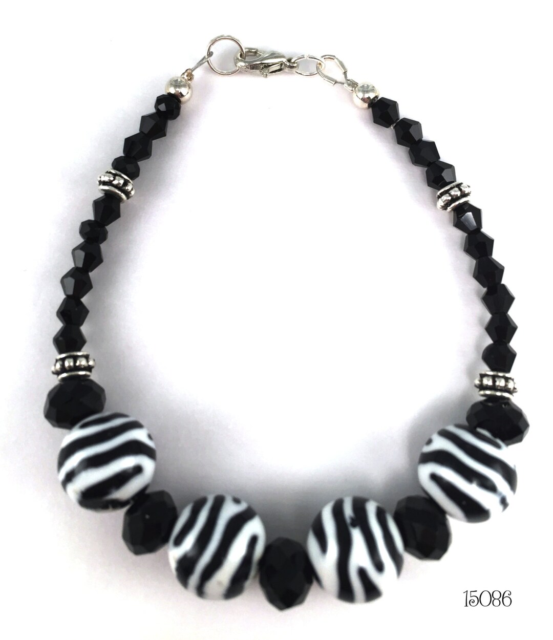 Black and White Zebra Print Beads With Black Faceted Crystals and ...