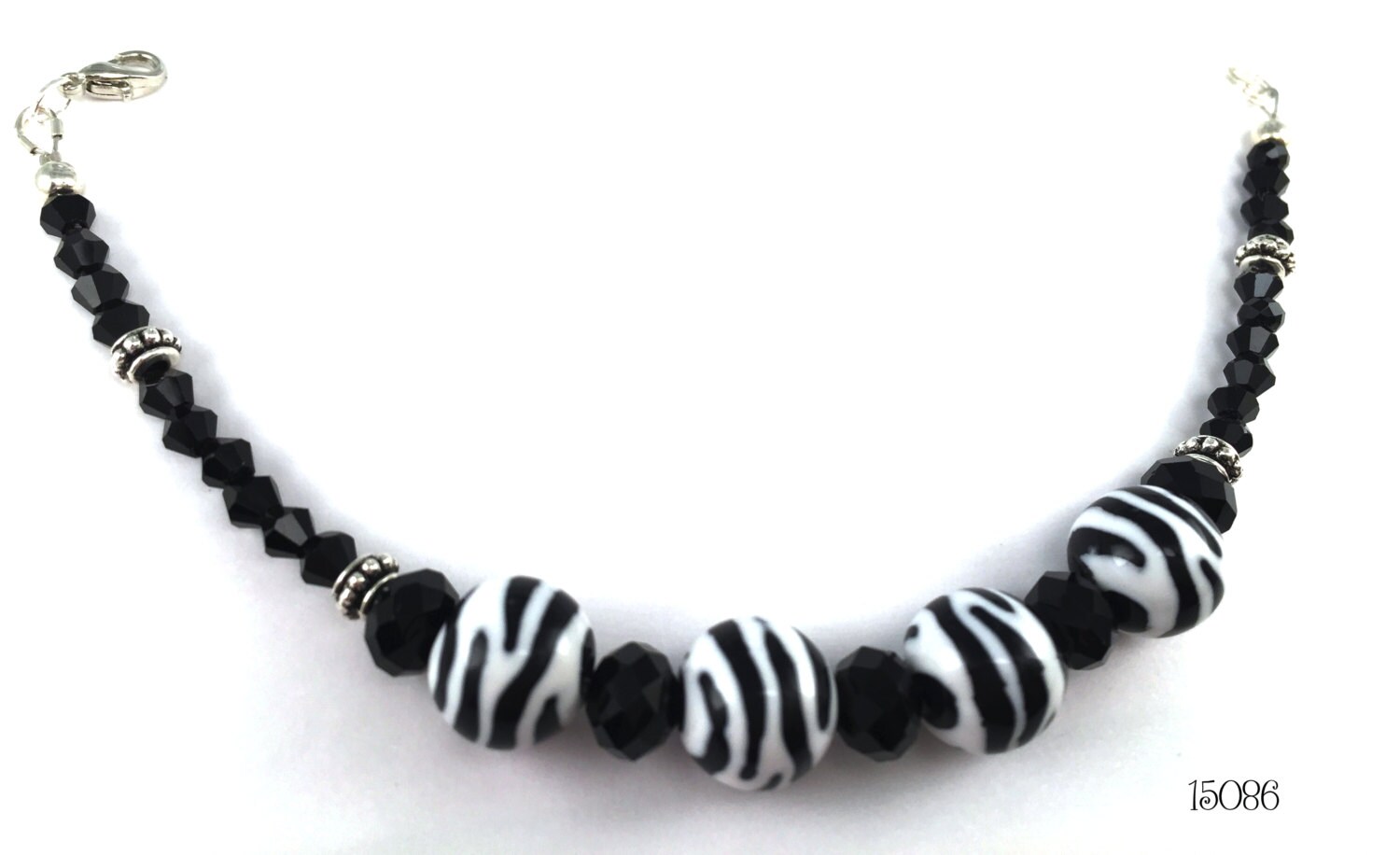 Black and White Zebra Print Beads With Black Faceted Crystals and ...