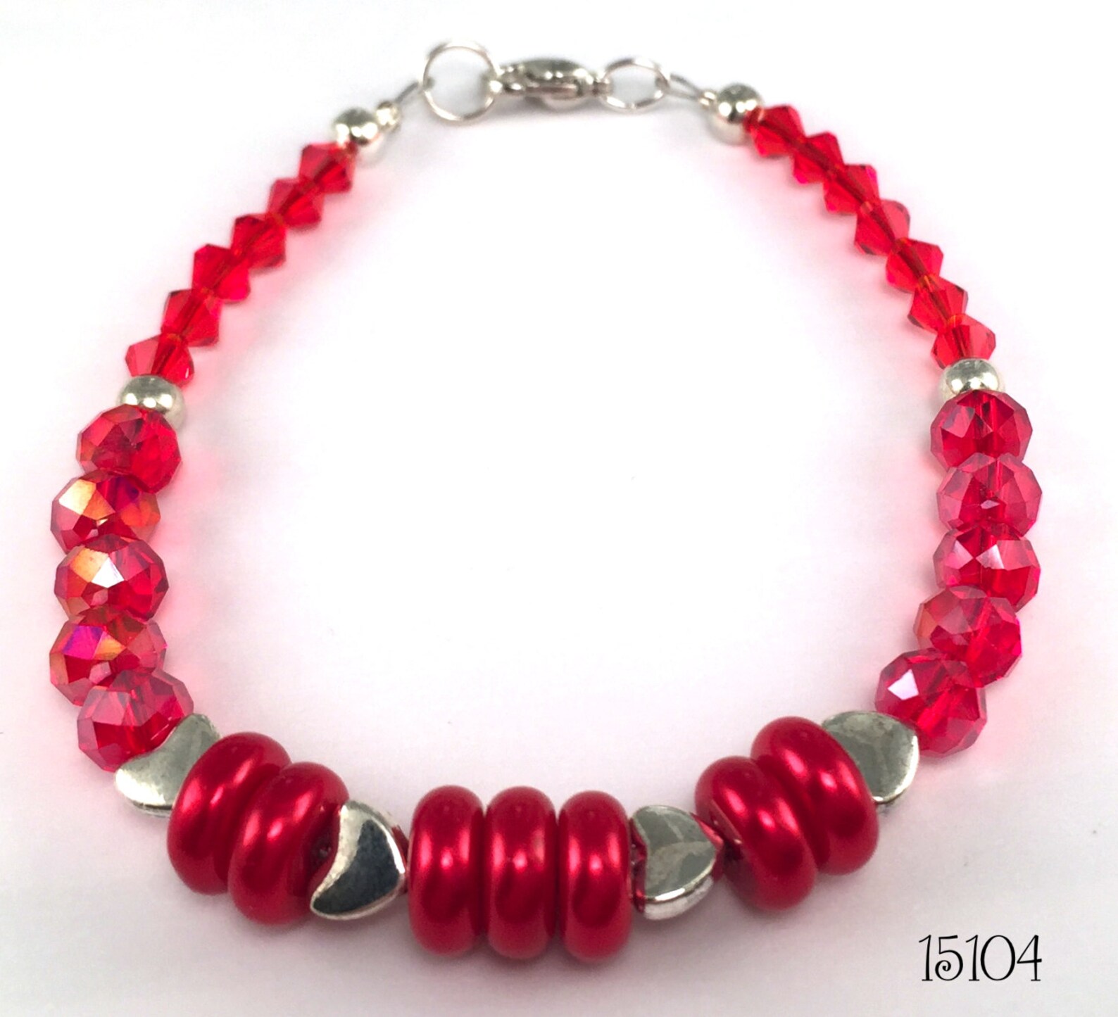 Rich Ruby Red Button Pearls, Shiny Silver Hearts, and Sparkling Bright ...