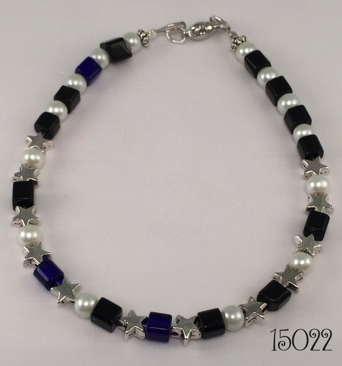 Dramatic Deep Blue Glass Cubes Silver Stars and White Pearl - Etsy