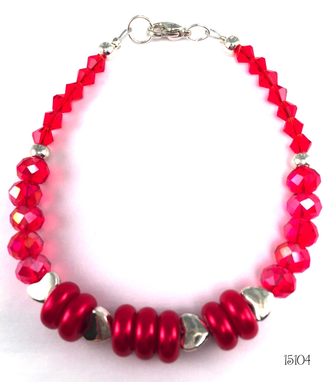 Rich Ruby Red Button Pearls, Shiny Silver Hearts, and Sparkling Bright ...