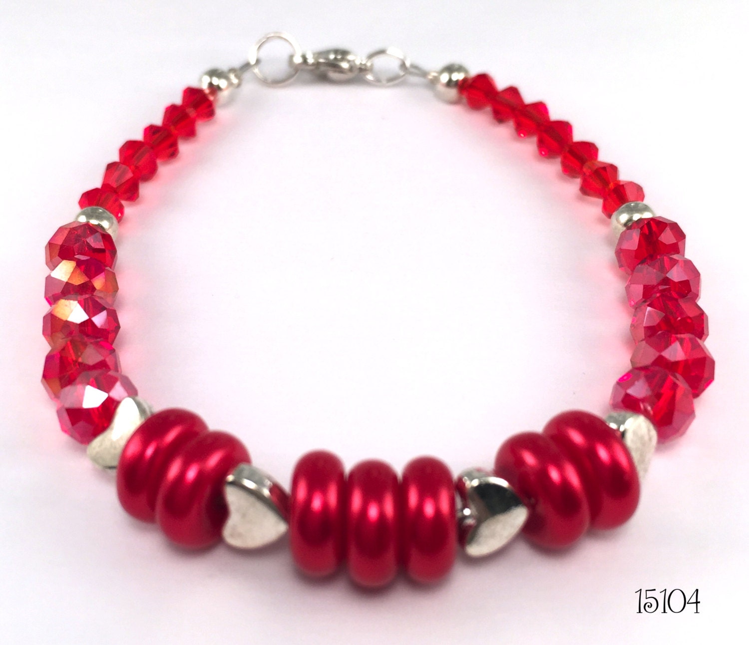 Rich Ruby Red Button Pearls, Shiny Silver Hearts, and Sparkling Bright ...
