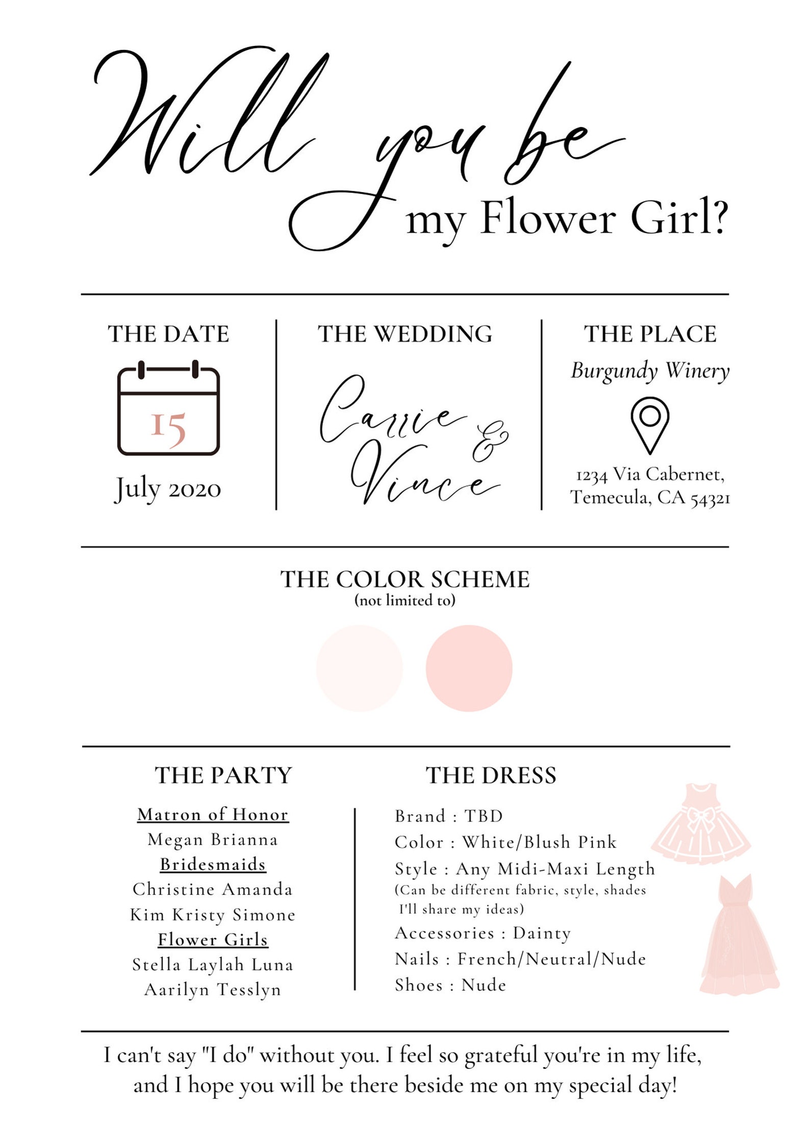 Bridesmaid Info Card Template Maid of Honor Card Template - Etsy