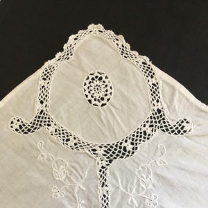 Linen Cutwork Tablecloth, Vintage Crochet Square Linen Tablecover, Tea ...