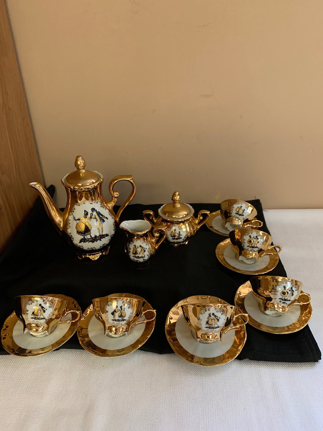 Vintage Bavarian Coffee Tea Set, German Courting Couple Set With 6 Demitasse Cups and Saucers ...