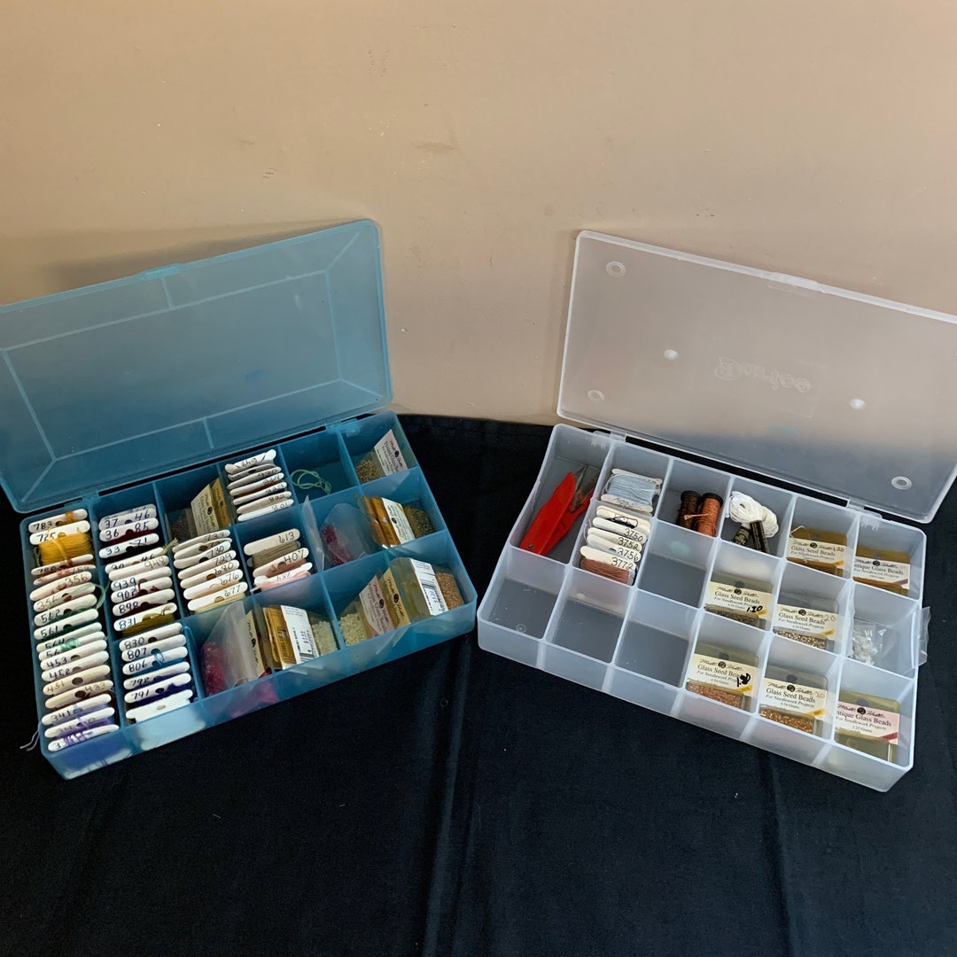 Embroidery Thread and Glass Seed Bead Lot, Destash Organized Embroidery ...