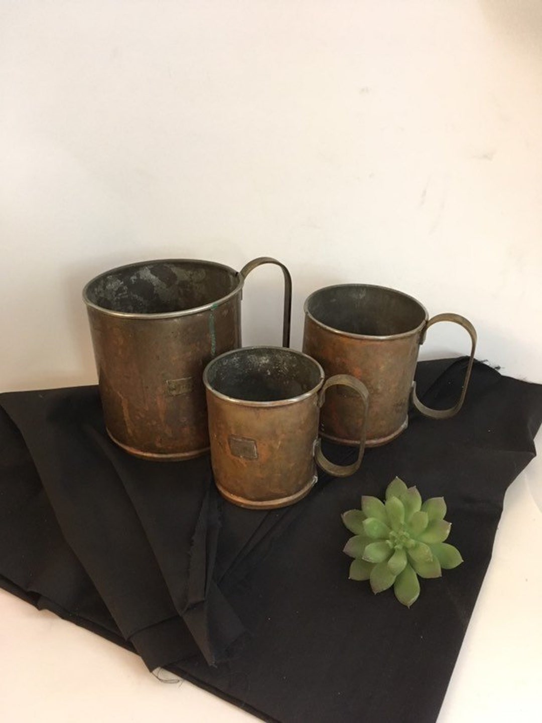 Vintage Copper Mug Set Measuring Cups, Pub Decor Metal Cups, Rustic ...