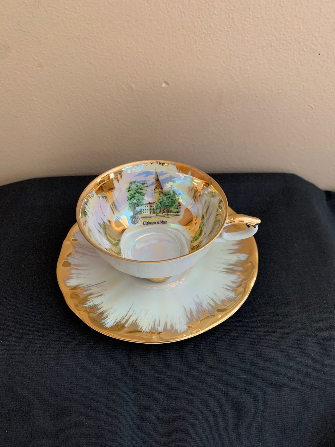 Vintage German Tea Cup and Saucer, Bavarian Porcelain, Gold Painted ...