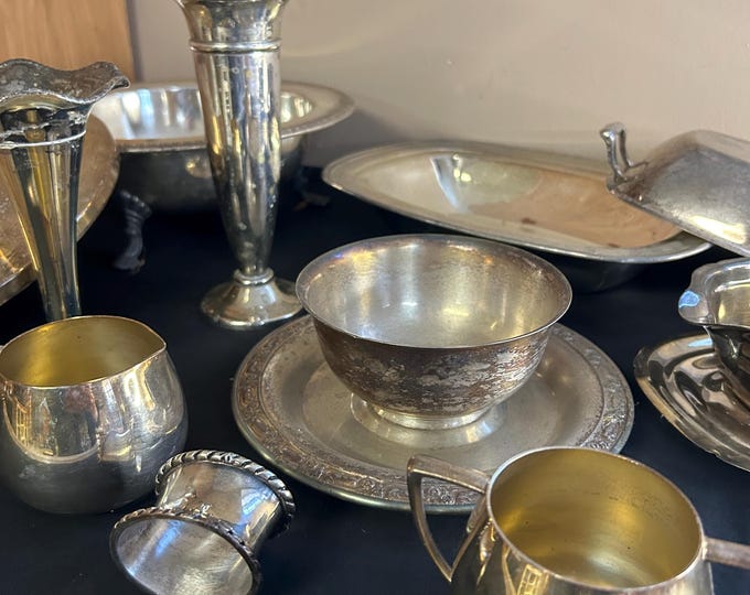 Vintage Silver Lot, Large Bundle for Reuse, 13 Pieces of Silver Plate ...