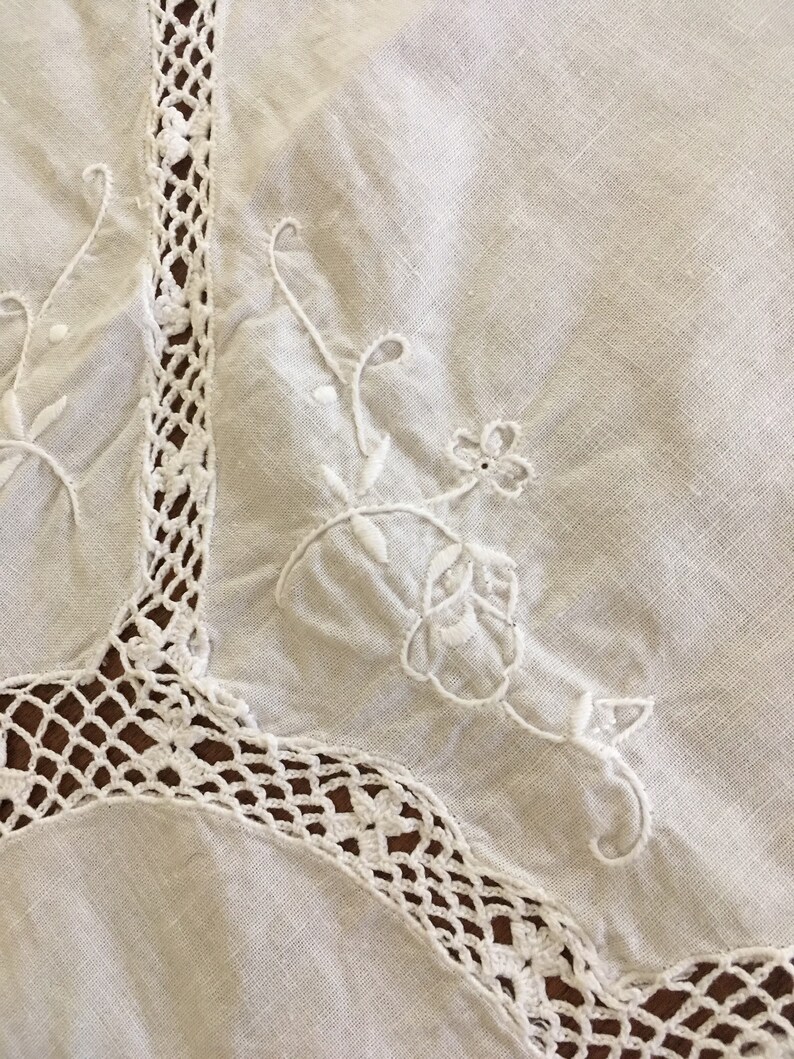Linen Cutwork Tablecloth Vintage Crochet Square Linen - Etsy