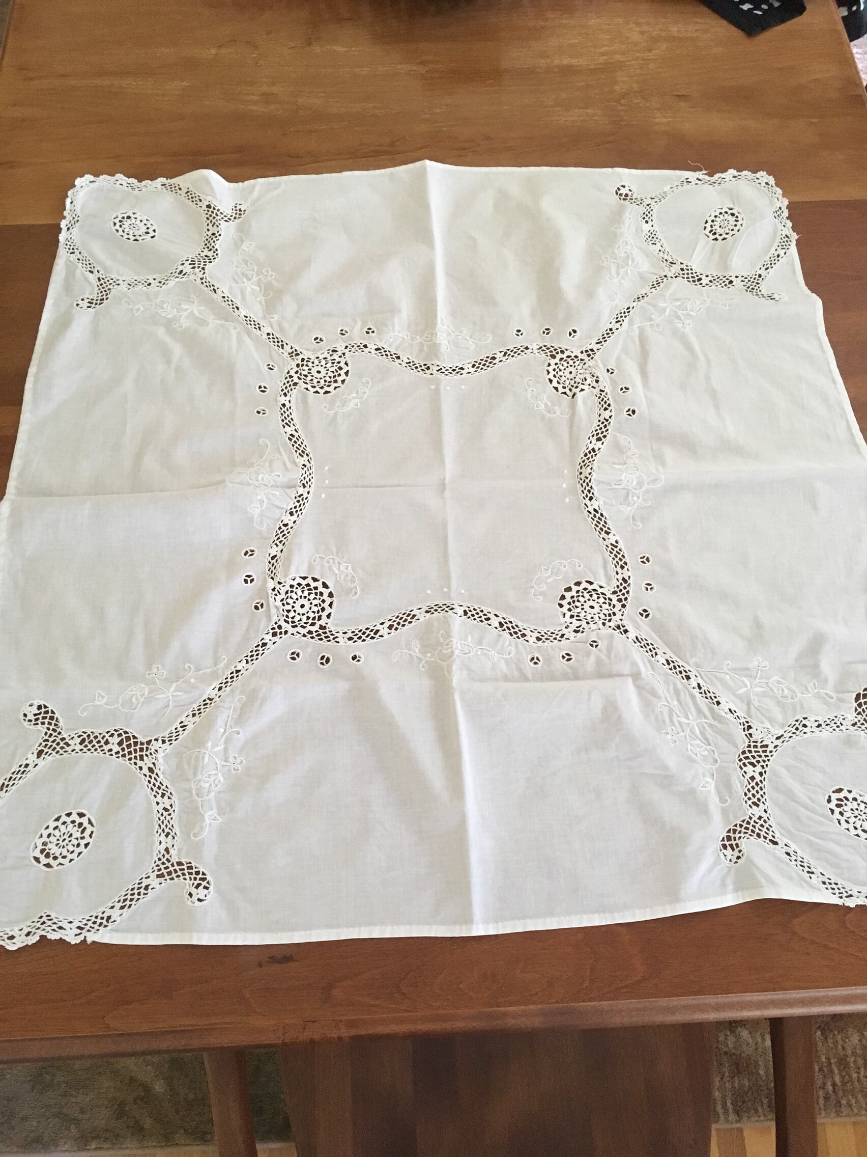 Linen Cutwork Tablecloth Vintage Crochet Square Linen - Etsy