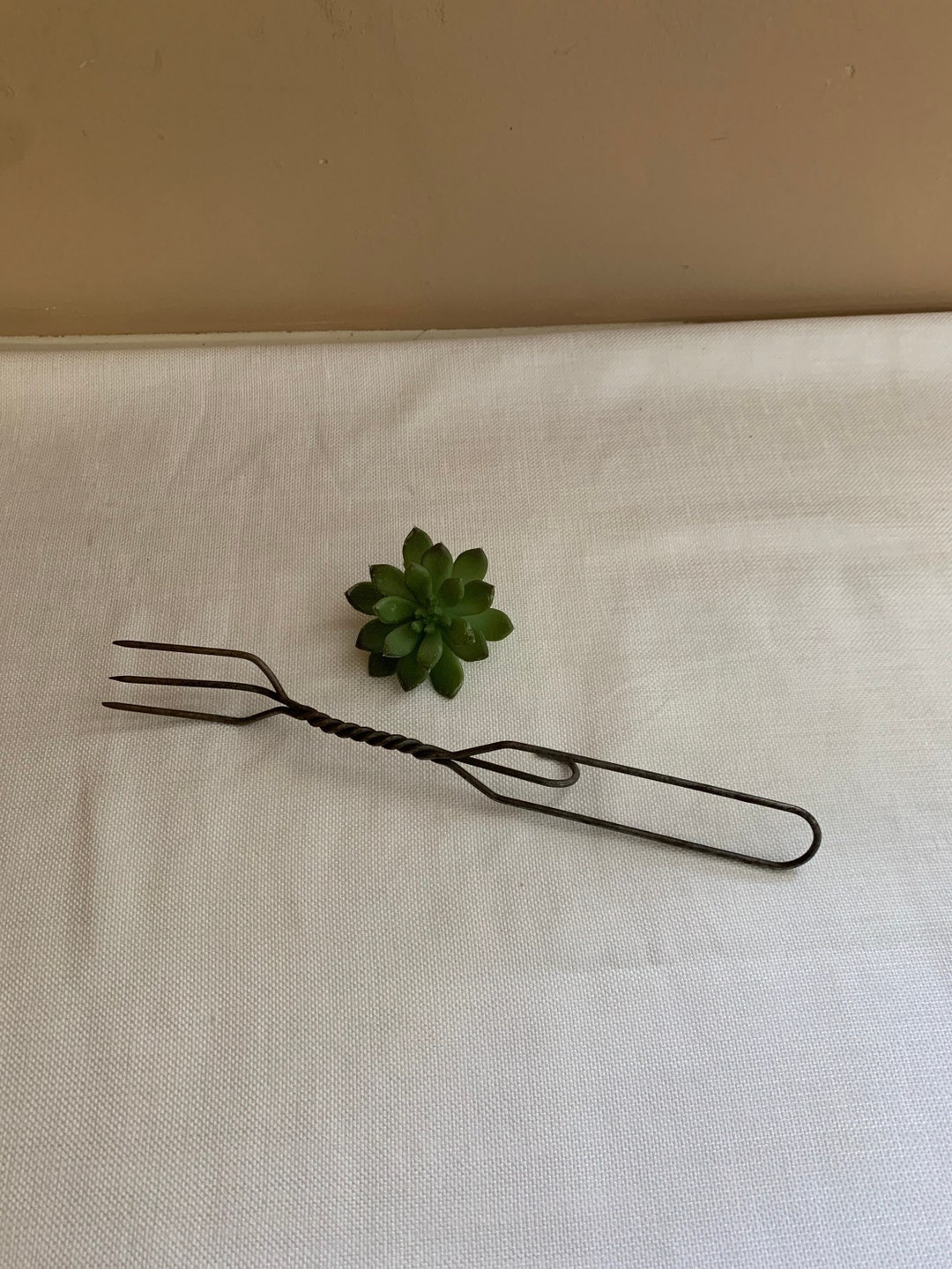 Primitive Wire Fork Vintage Long Twisted Handle Metal Meat Utensil W ...