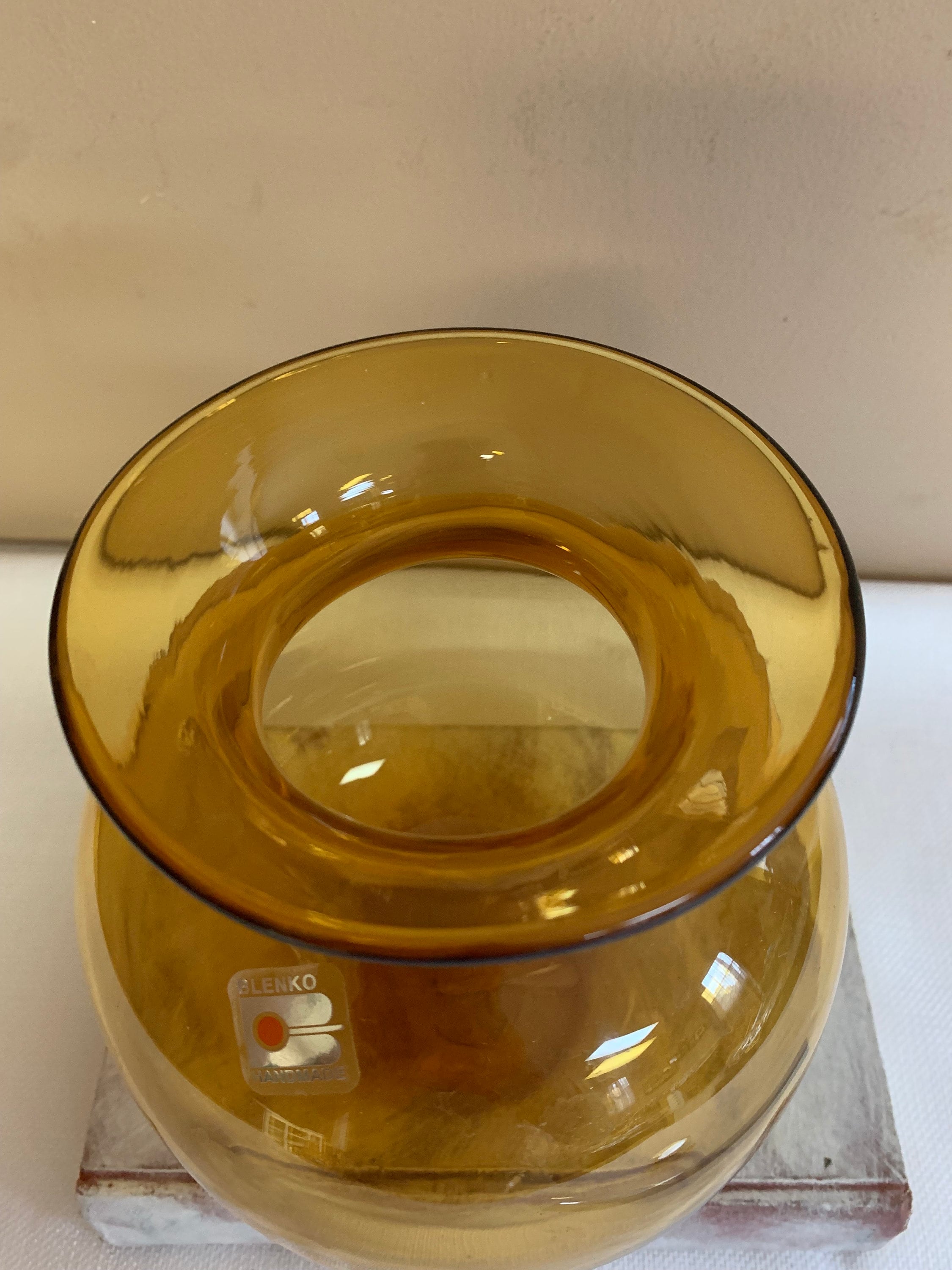 Blown Glass Vase Vintage Blenko Round Lipped Light Brown - Etsy