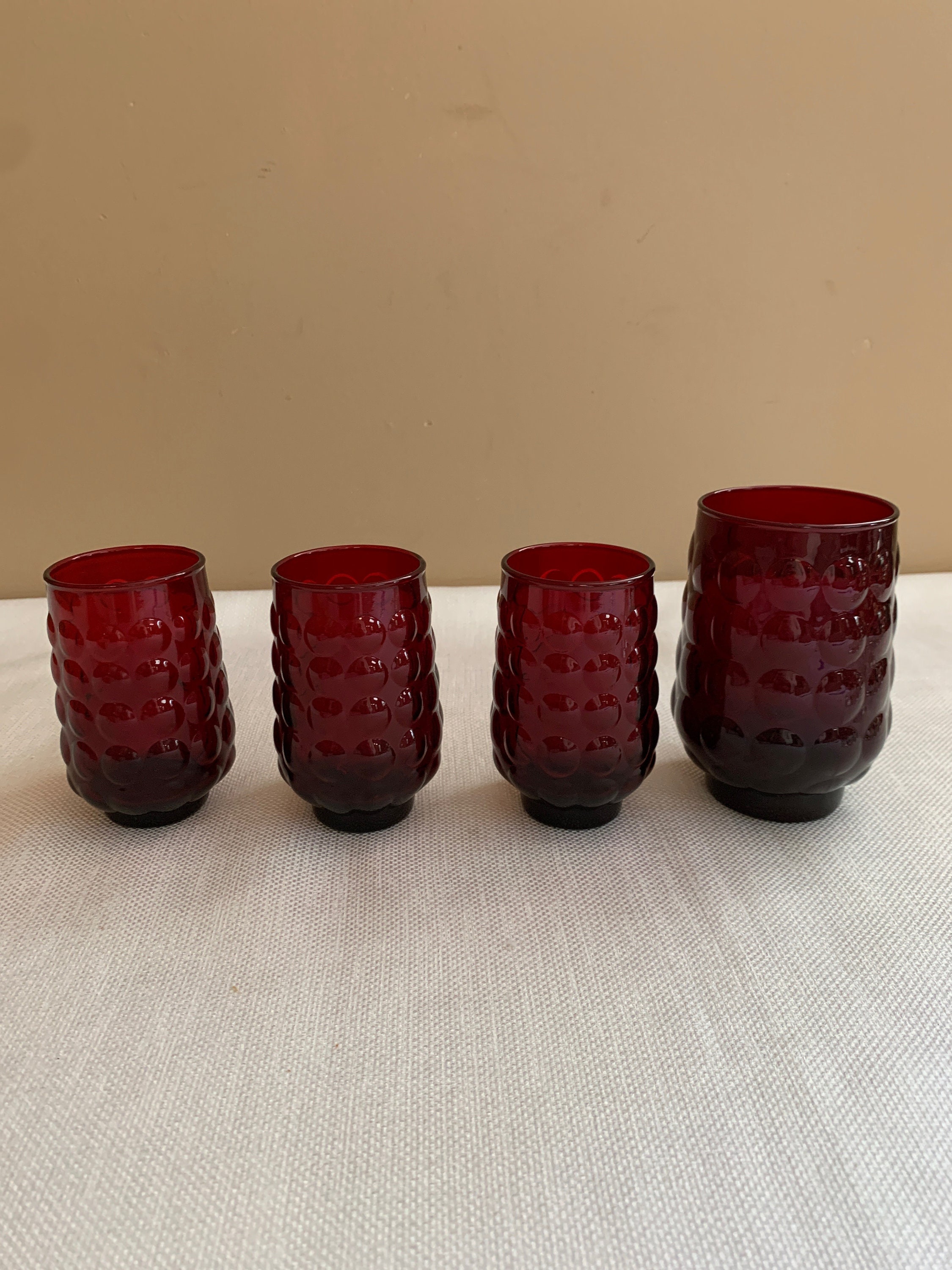 Vintage Ruby Red Bubble Glass Set, Anchor Hocking, Retro Barware - Etsy