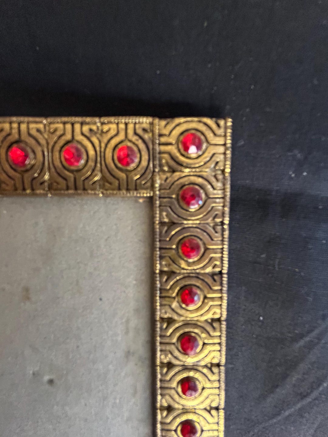 Vintage Jeweled Frame, Small Picture Frame W Red Glass and Brass Beaded ...