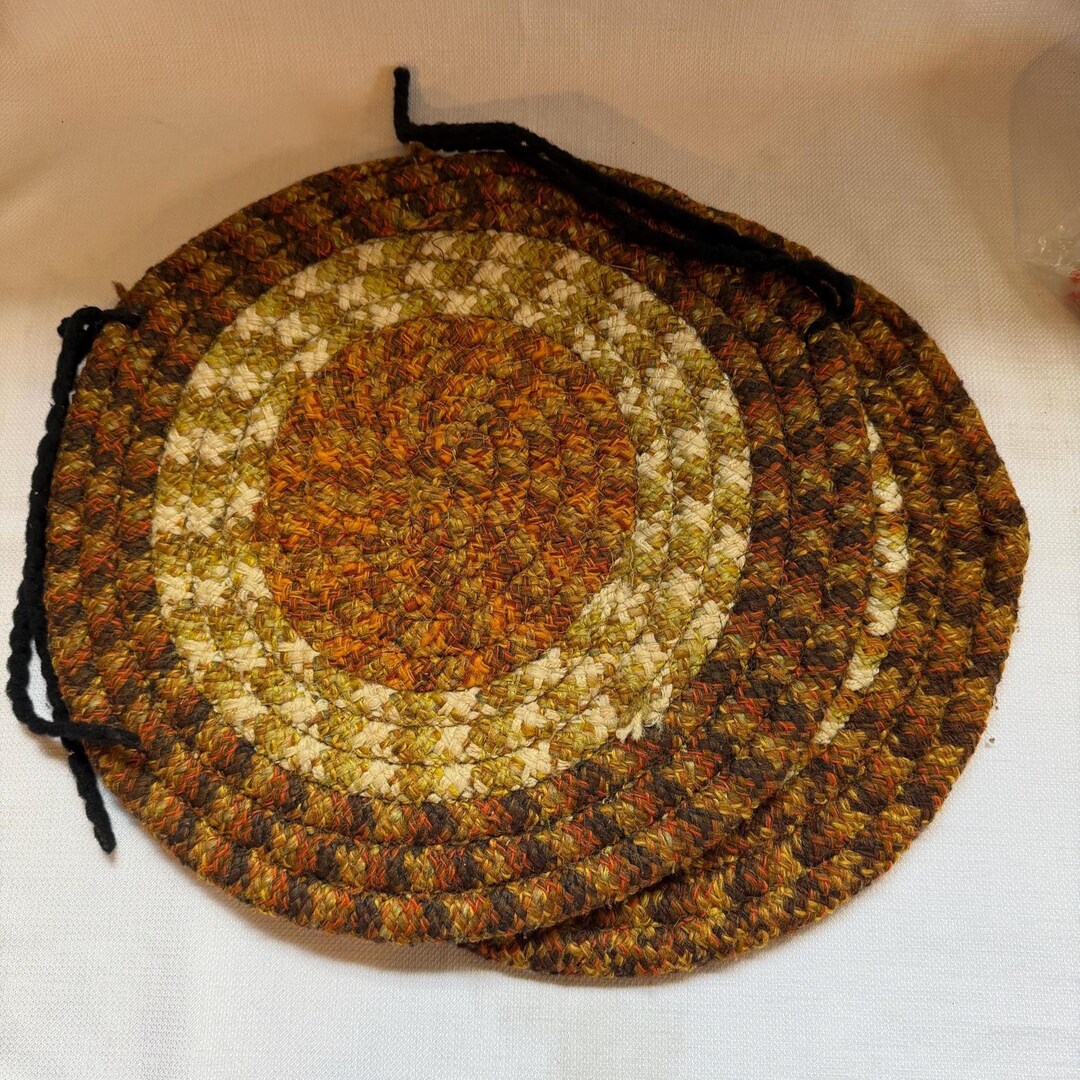 2 Vintage Chair Pads, Folk Art Multi Color Braided Round Seat Cover - Etsy