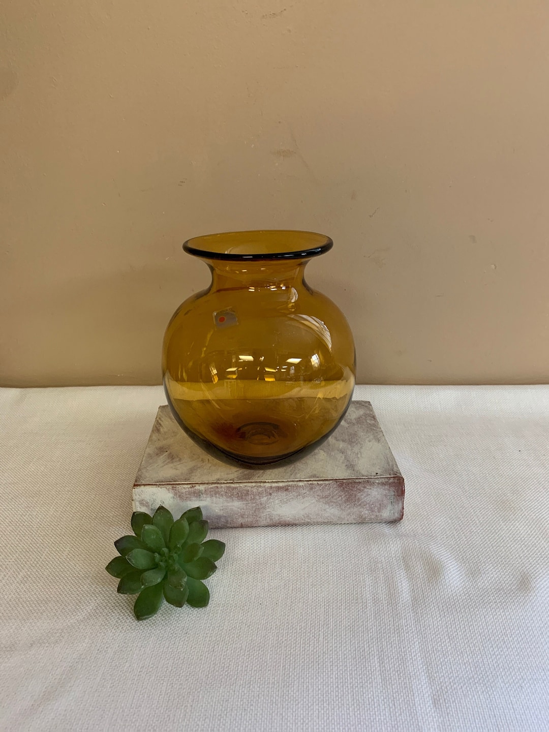 Blown Glass Vase, Vintage Blenko Round Lipped Light Brown Glass Art - Etsy