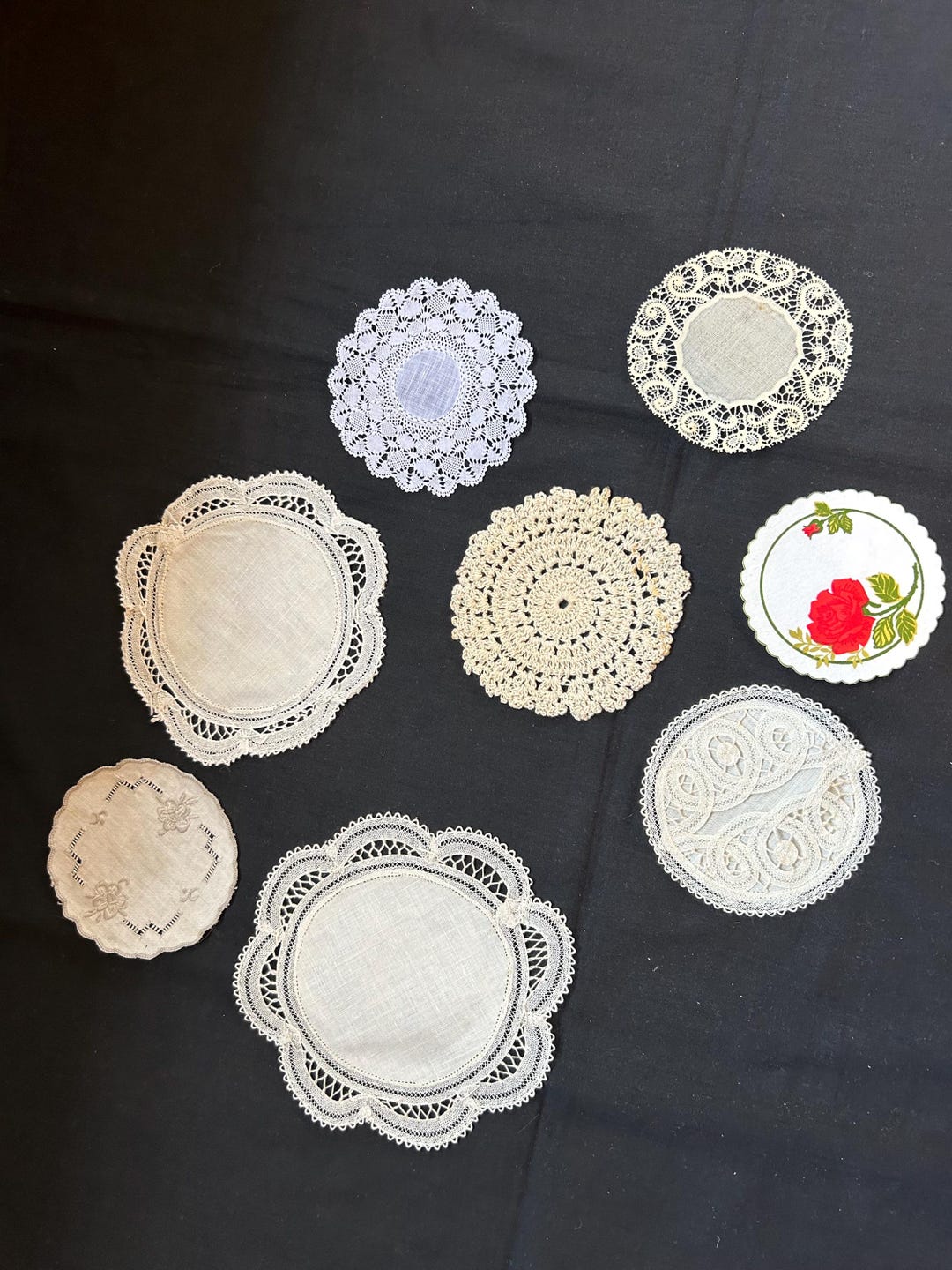 Vintage Lace Coasters, Crochet or Linen Fancy Coaster Set, Doilies for ...