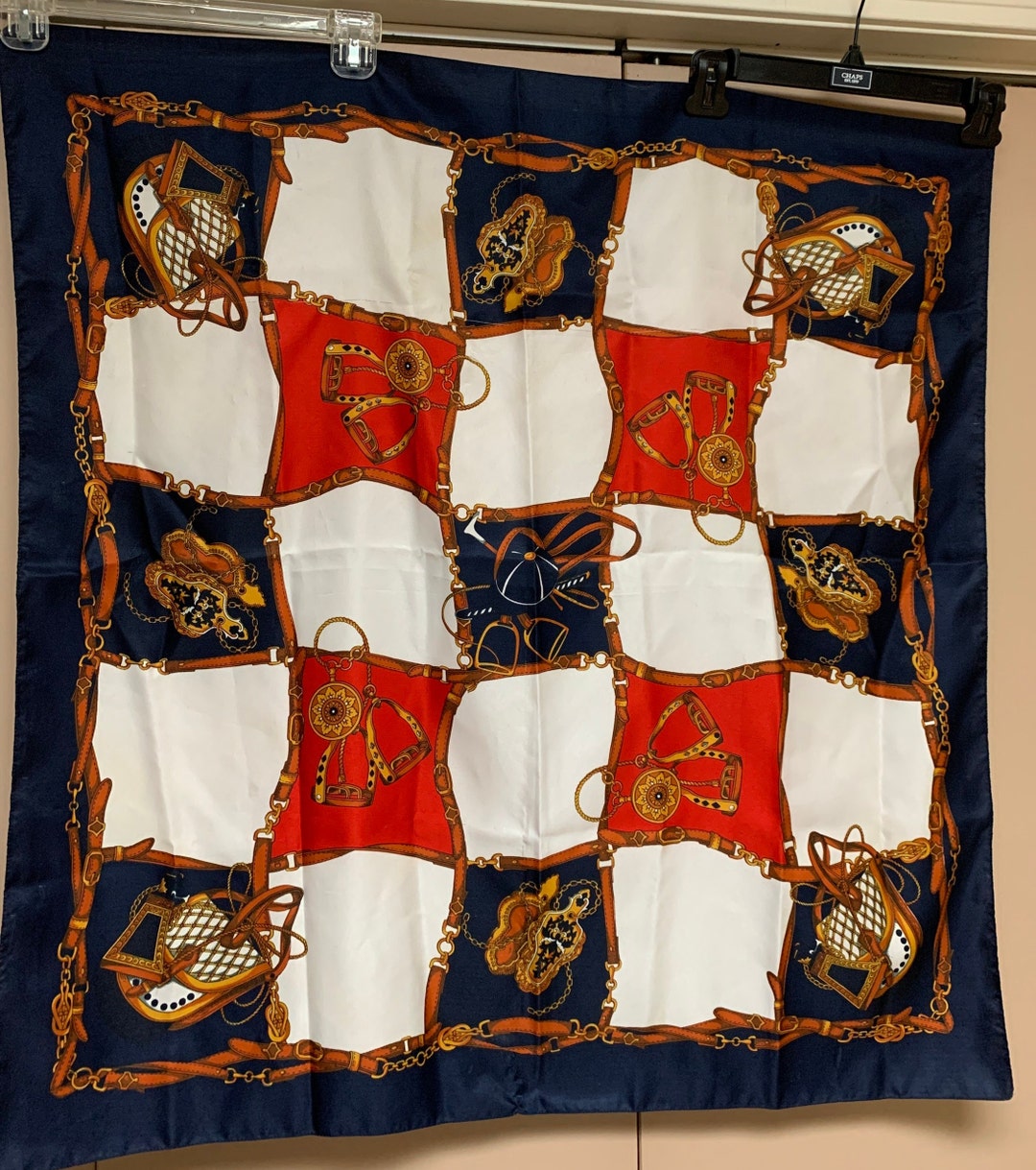 Vintage Equestrian Scarf, Scarf, 35 in Sq Navy Blue Border Horse Theme ...