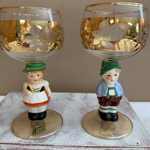 German Figural Goblet Set of 6, Vintage Goebel West German Etched ...