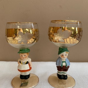 German Figural Goblet Set of 6, Vintage Goebel West German Etched ...