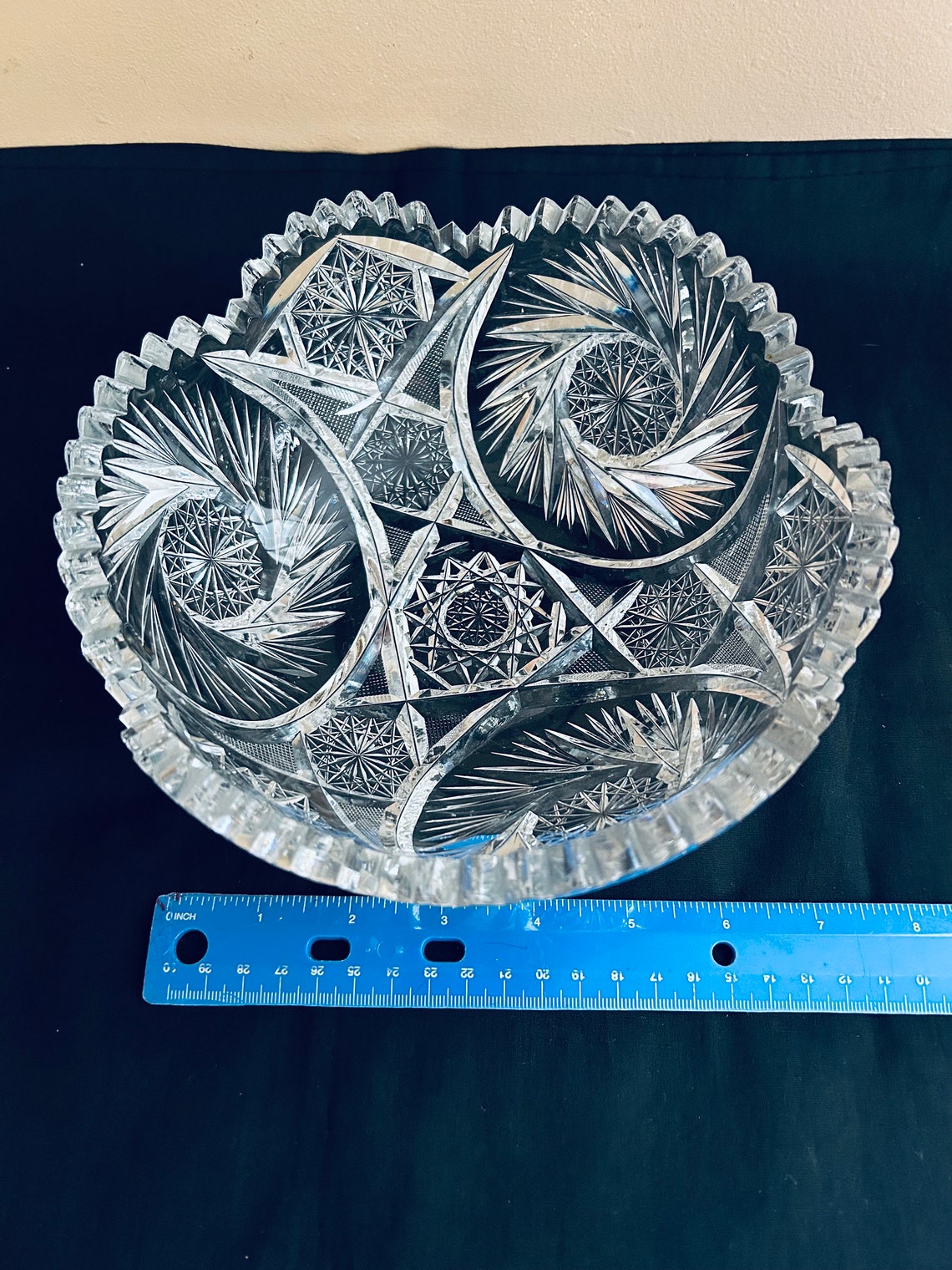 Vintage American Brilliant Cut Glass Bowl, Sawtooth Swirl - Etsy