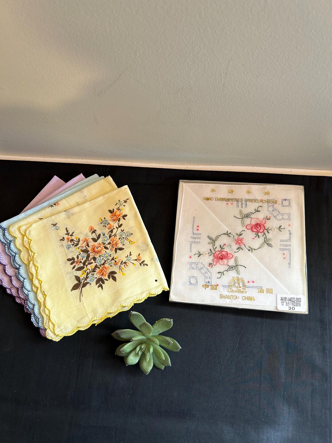 NOS Linen Handkerchief, Vintage Colorful Sorbet Pastel Unused Floral ...