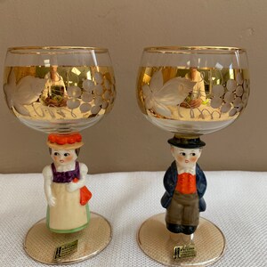 German Figural Goblet Set of 6, Vintage Goebel West German Etched ...