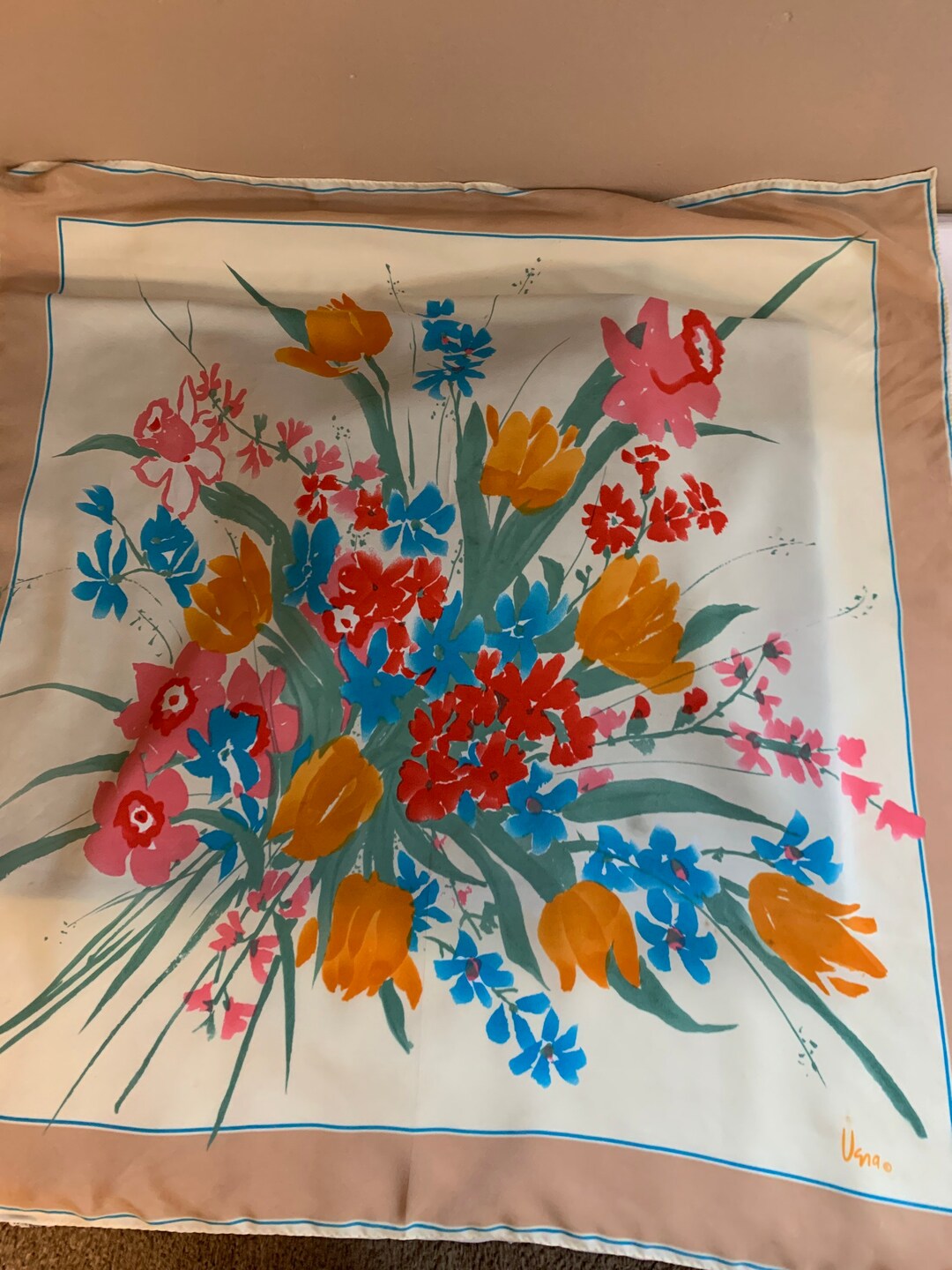 Vera Floral Scarf, Vintage 1980s Vera Square Silky Veresa by Vera Scarf ...