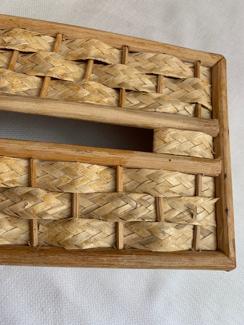 Vintage Bamboo Tissue Box Cover Woven Wicker Wood Box Cover | Etsy