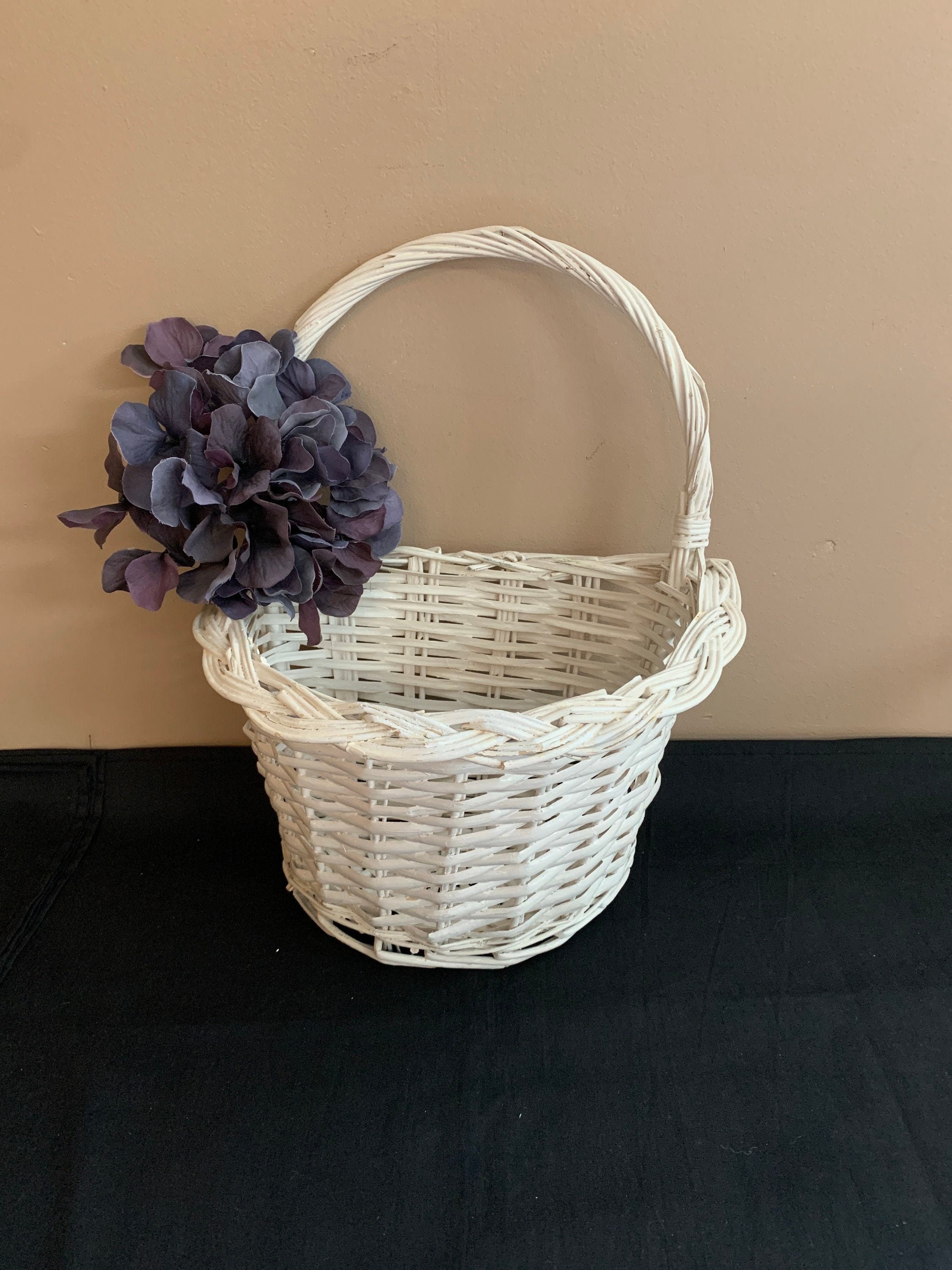 Wicker Hanging Half Basket Vintage White Wall Pocket | Etsy