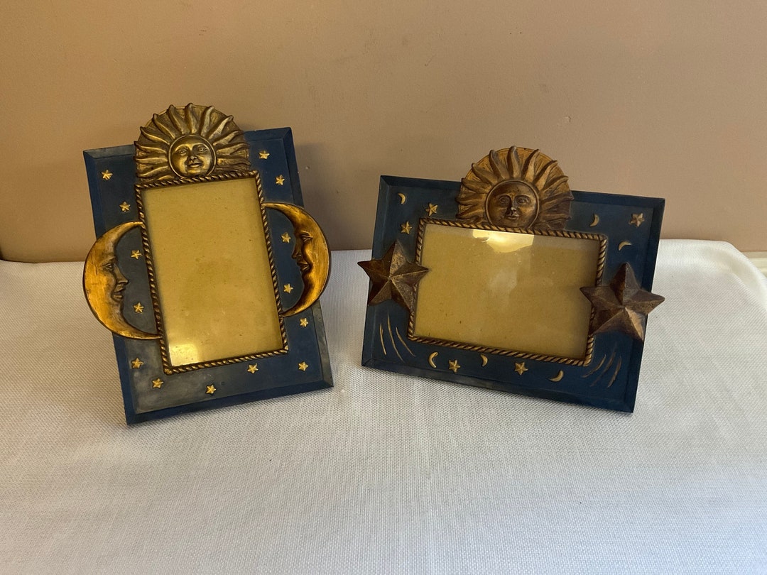 Sun Moon and Stars Sculpted Picture Frame, Vintage Blue and Gold ...