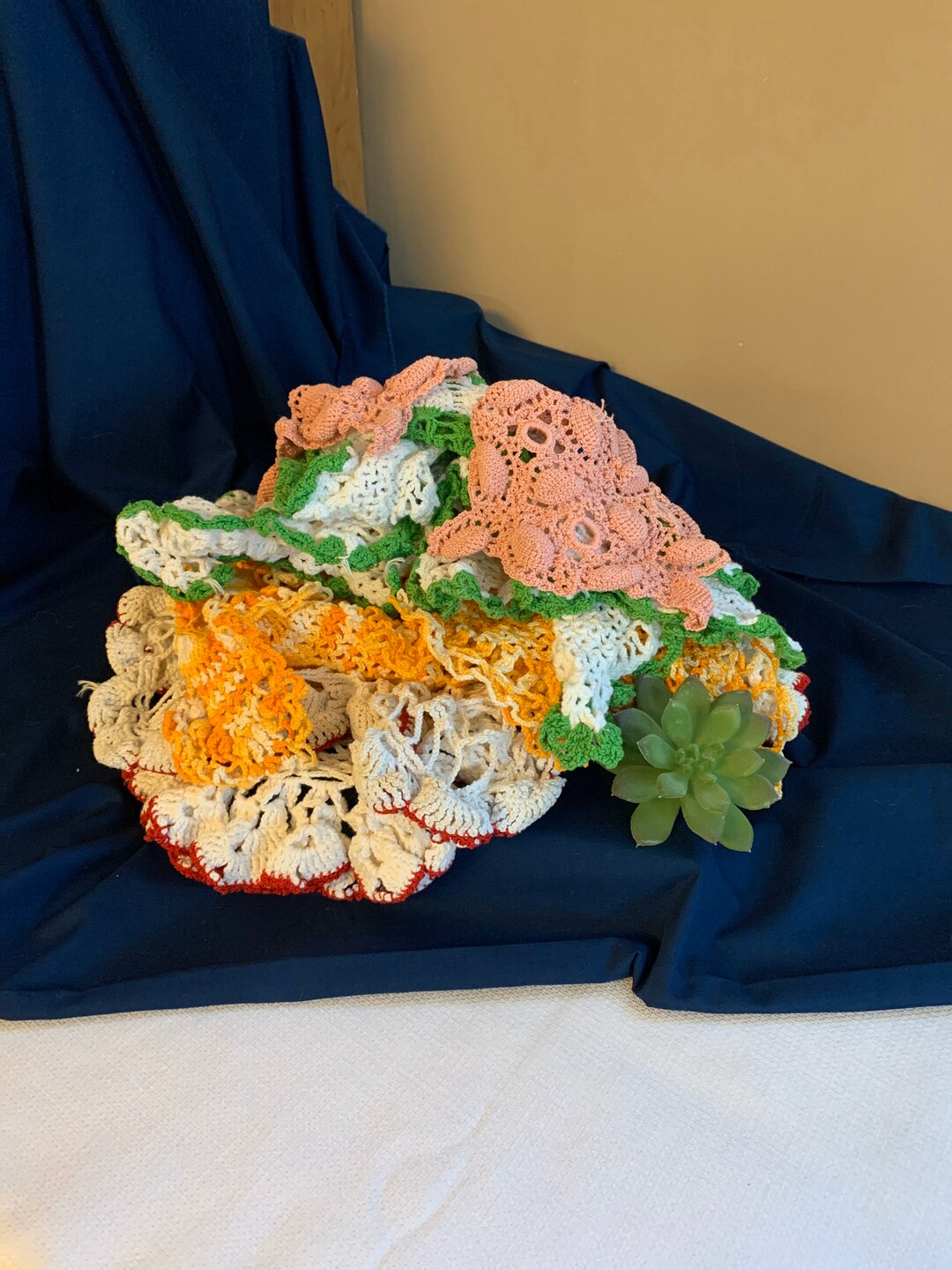 Vintage Doily Collection, 10 Crochet Colorful Doilies, Bulk Lot, Lace ...