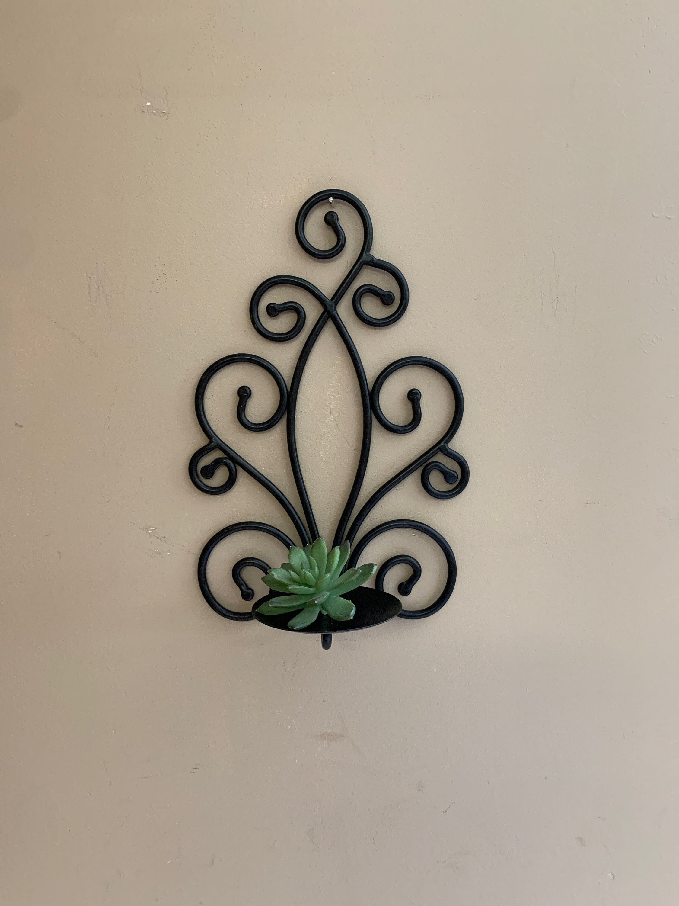 Vintage Wrought Iron Candle Sconce, Curled Metal Wall Decor - Etsy