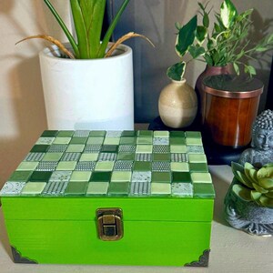 Mosaic Wood Box, Pinewood Box, Green Ceramic Tile Box , Keepsake Box ...