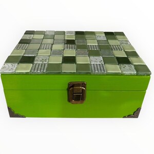 Mosaic Wood Box, Pinewood Box, Green Ceramic Tile Box , Keepsake Box ...