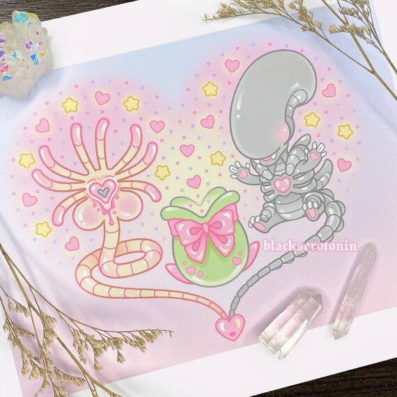 Kawaii Xenomorph and Facehugger Heart Print Alien - Etsy