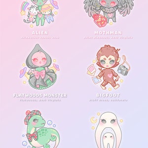 Kawaii Nightcrawlers Cryptid Sticker | Mothman, Alien, Flatwoods ...