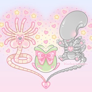 Kawaii Xenomorph and Facehugger Sticker | Alien, Xenomorph, Face Hugger ...
