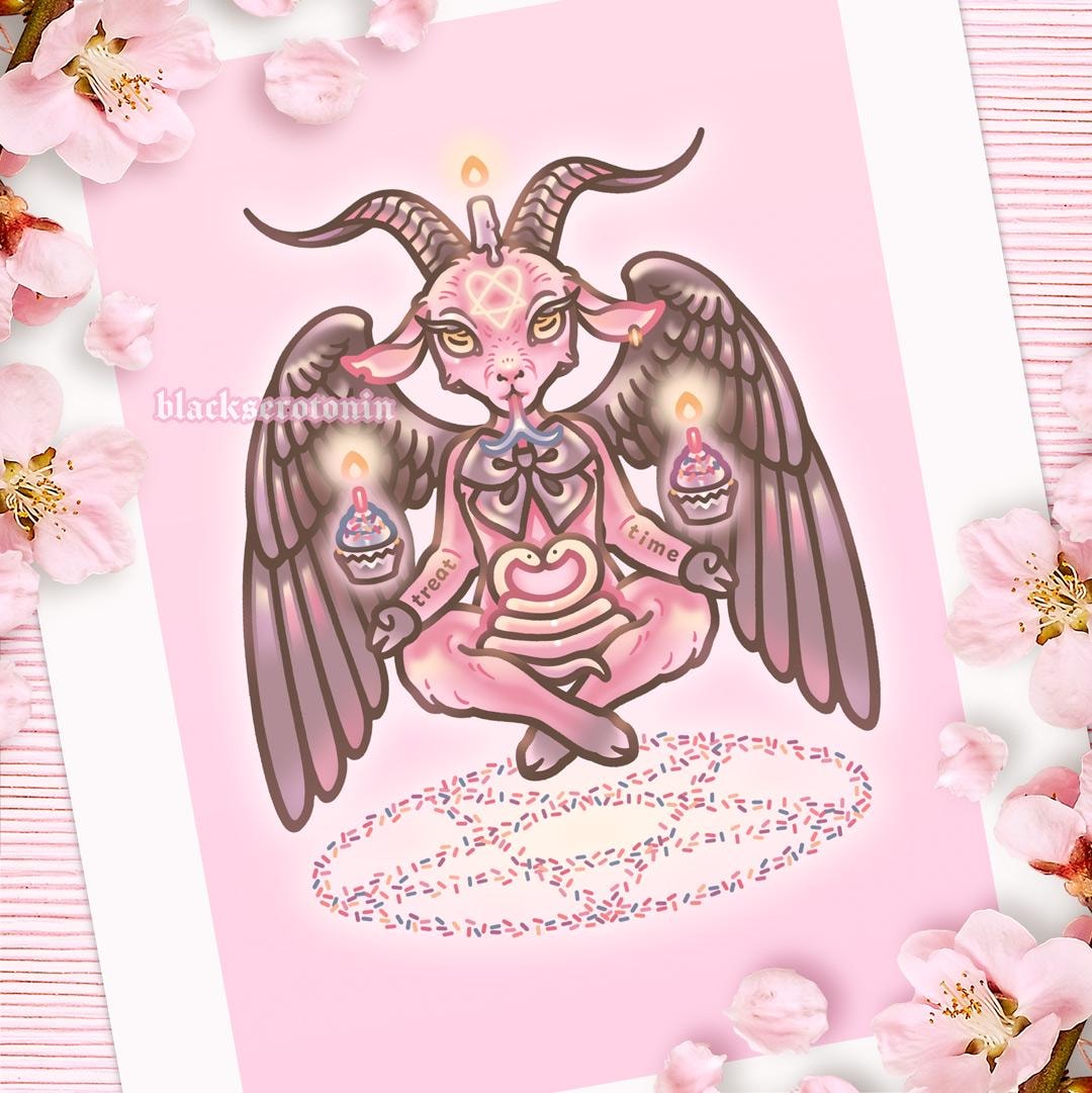 Kawaii Baphomet Print | Satanism, Wiccan, Paganism, Occult, Witchcraft ...