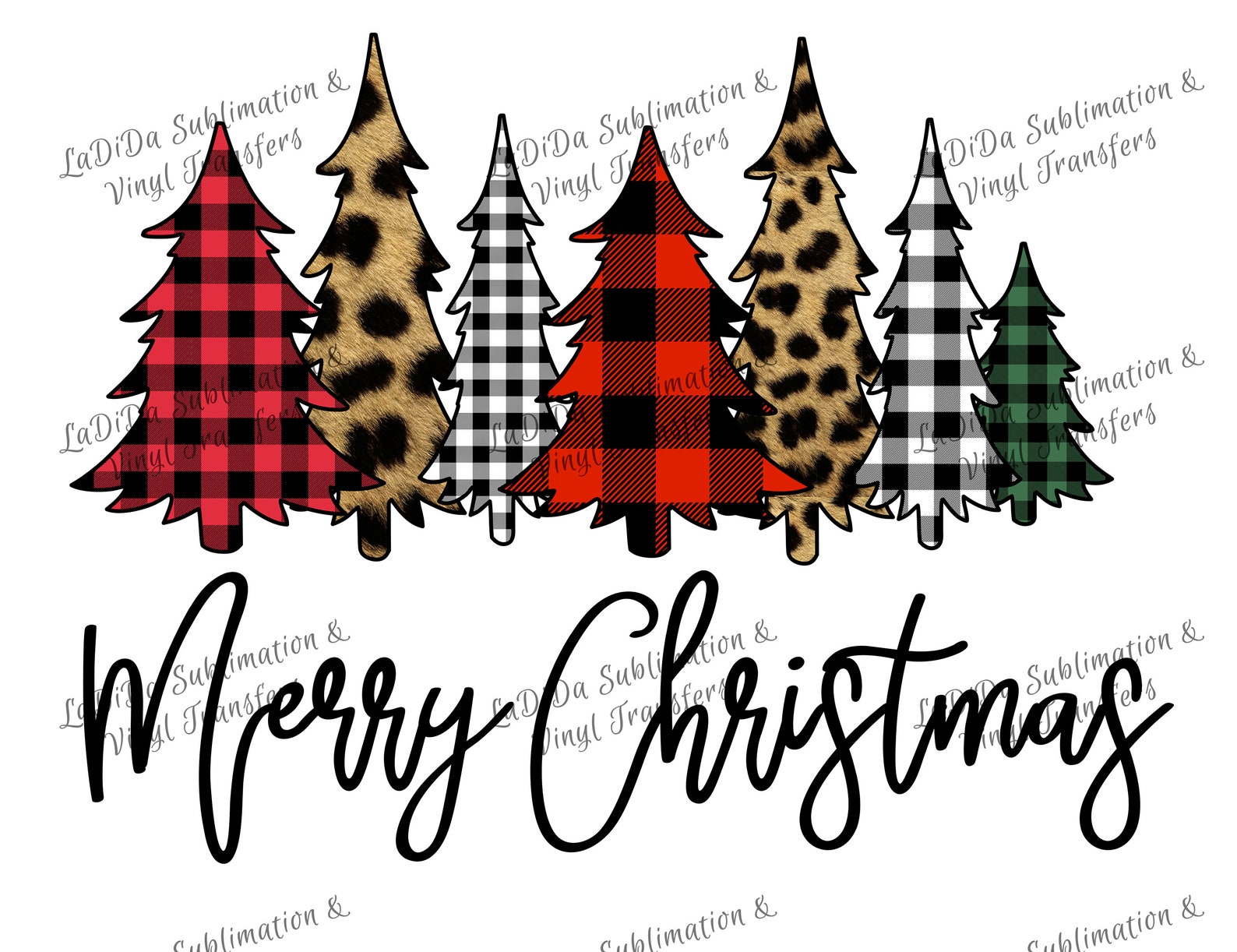 Merry Christmas Buffalo Plaid and Leopard Cheetah Christmas Trees PNG ...